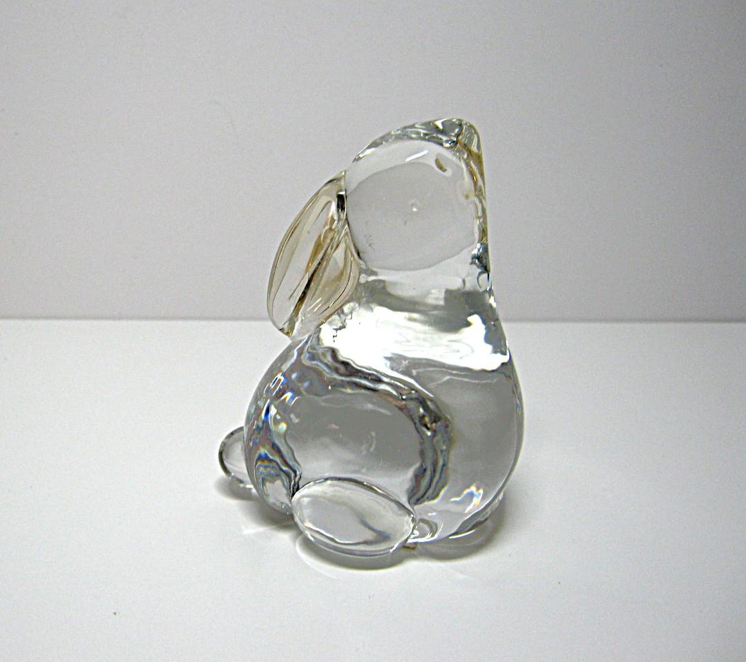 Vintage - Glass Bunny Rabbit Paperweight Figurine; Slight Tint on Ears ...