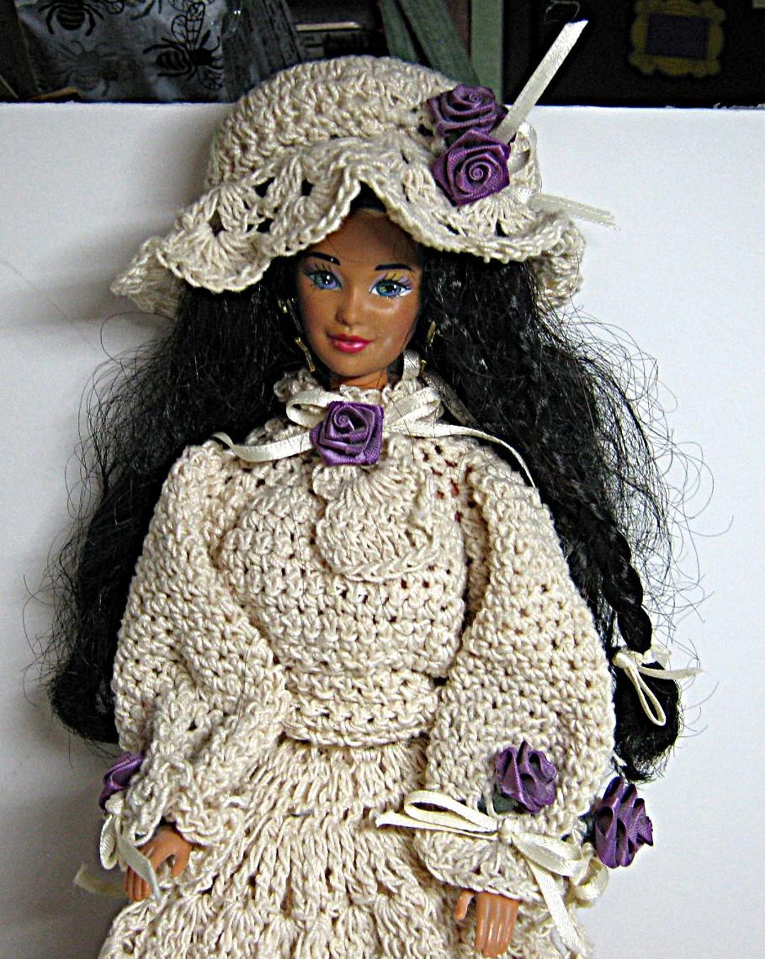 Crochet Vintage Fashion/barbie Doll Dress; Handmade; Cotton Thread ...