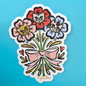 Cat Sticker, Kitty Sticker, Cat Flower Sticker, Kitten Flower, Cats and ...