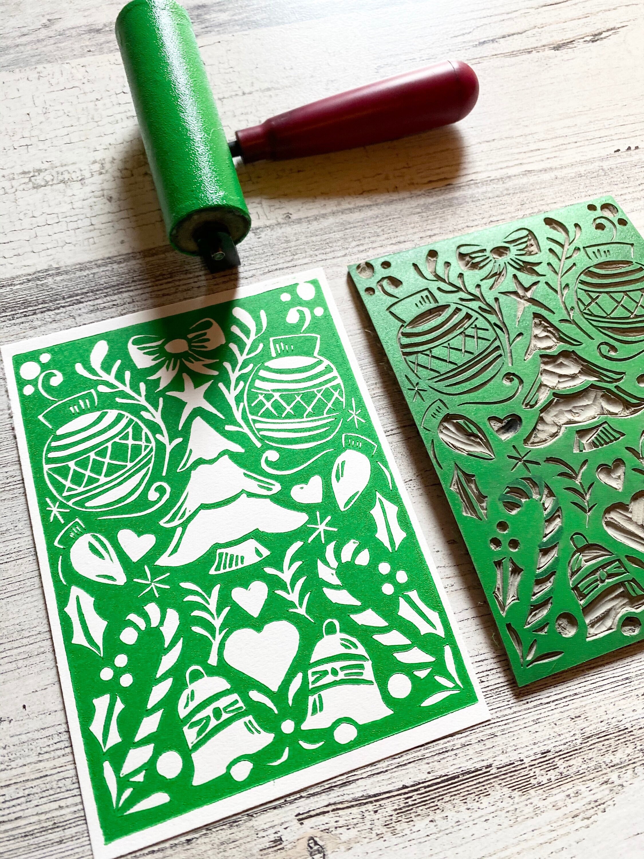 Holiday Linocut Print Block Print Christmas Tree Christmas | Etsy