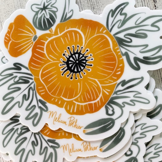 Poppy Sticker Orange Poppy Vinyl Sticker Poppy Illustration - Etsy