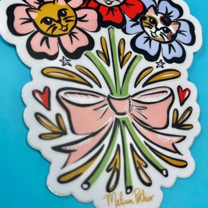 Cat Sticker, Kitty Sticker, Cat Flower Sticker, Kitten Flower, Cats and ...