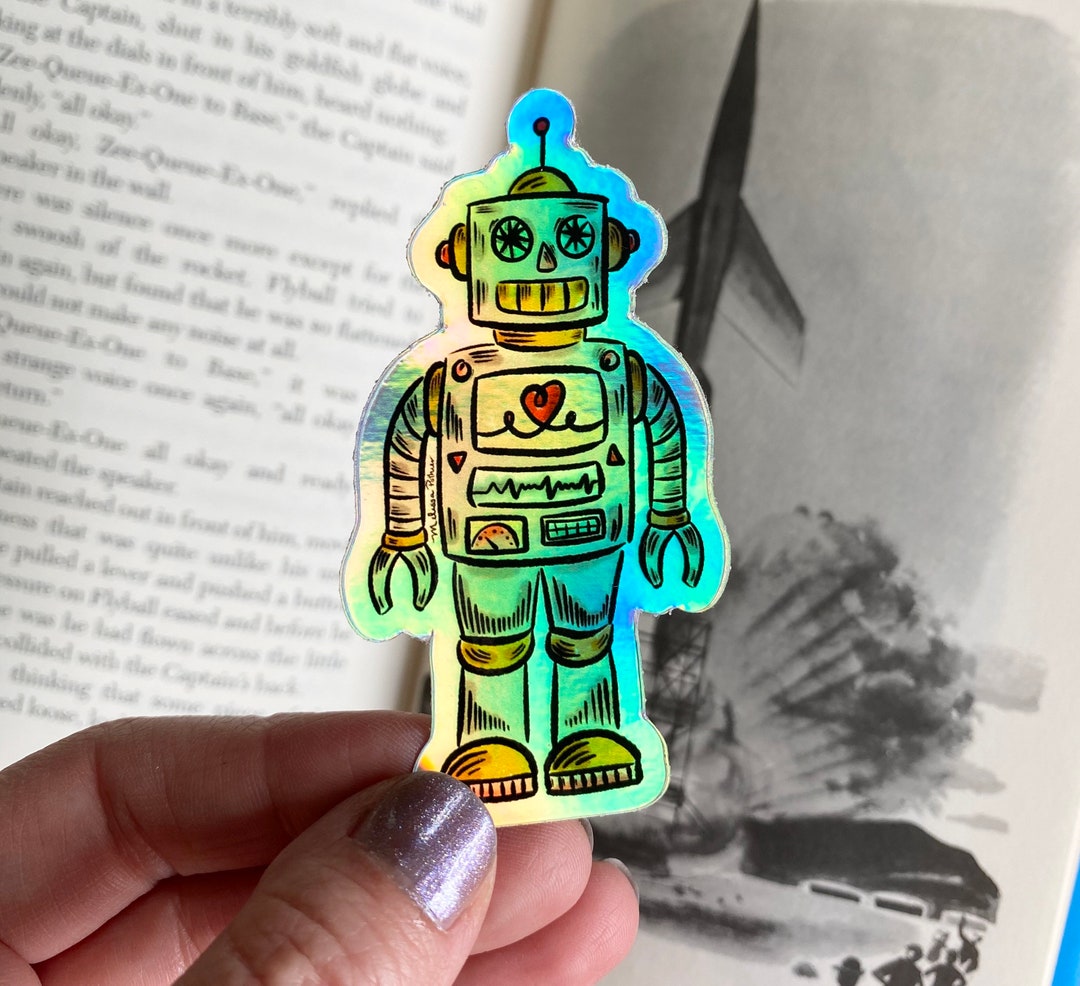 Holographic Robot Vinyl Sticker, Sci-fi Robot, Water Bottle Sticker ...