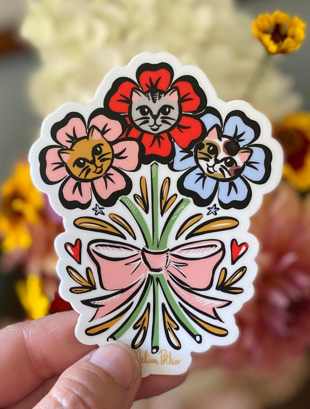 Cat Sticker, Kitty Sticker, Cat Flower Sticker, Kitten Flower, Cats and ...