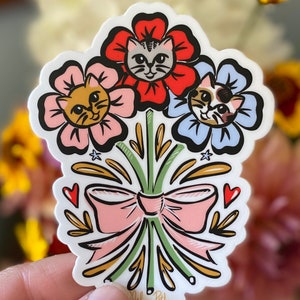 Cat Sticker, Kitty Sticker, Cat Flower Sticker, Kitten Flower, Cats and ...