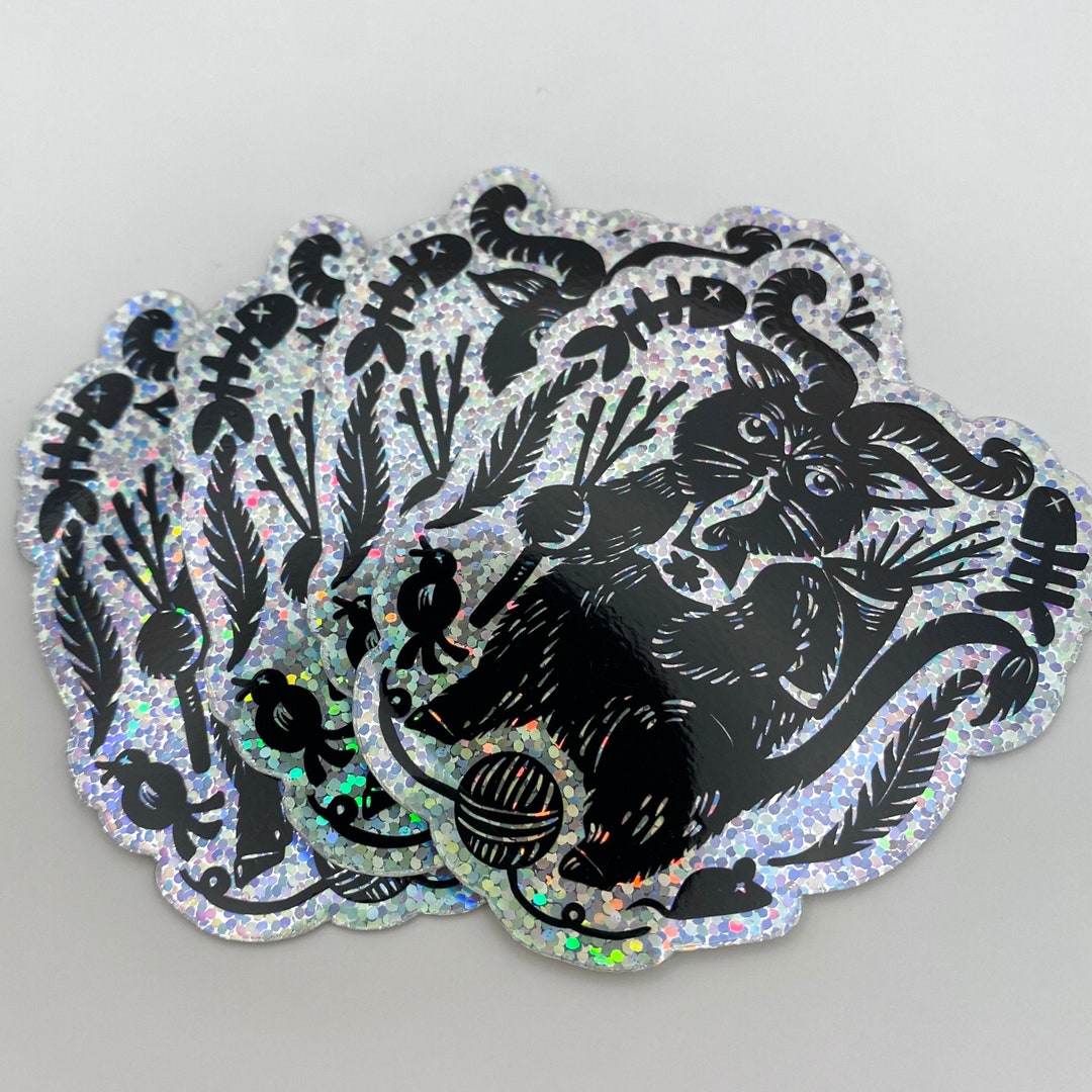 Krampus Cat Sticker, Glitter Sticker, Holographic Sticker, Kitty ...