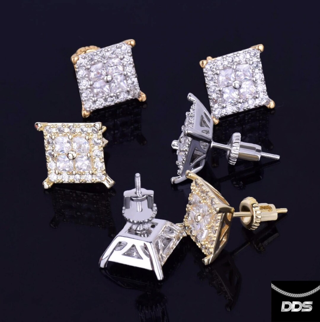 Iced Out Square Earrings Silver/gold Color Hip-hop Rap DDS New - Etsy
