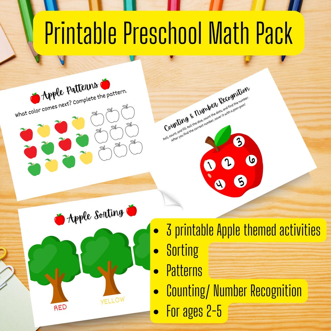 Printable Apple Themed Preschool Math Activities With FREE Worksheet ...