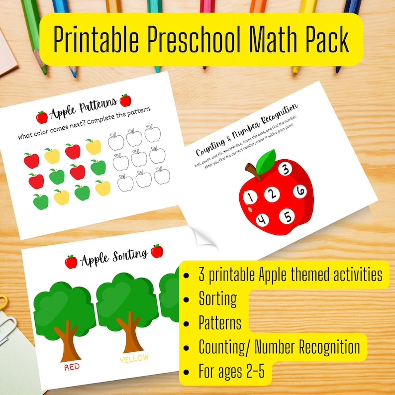 Printable Apple Themed Preschool Math Activities With FREE Worksheet - Etsy