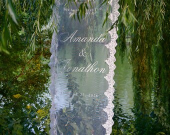 Personalized Sheer Wedding Welcome Sign: Lace Trim Banner - Etsy