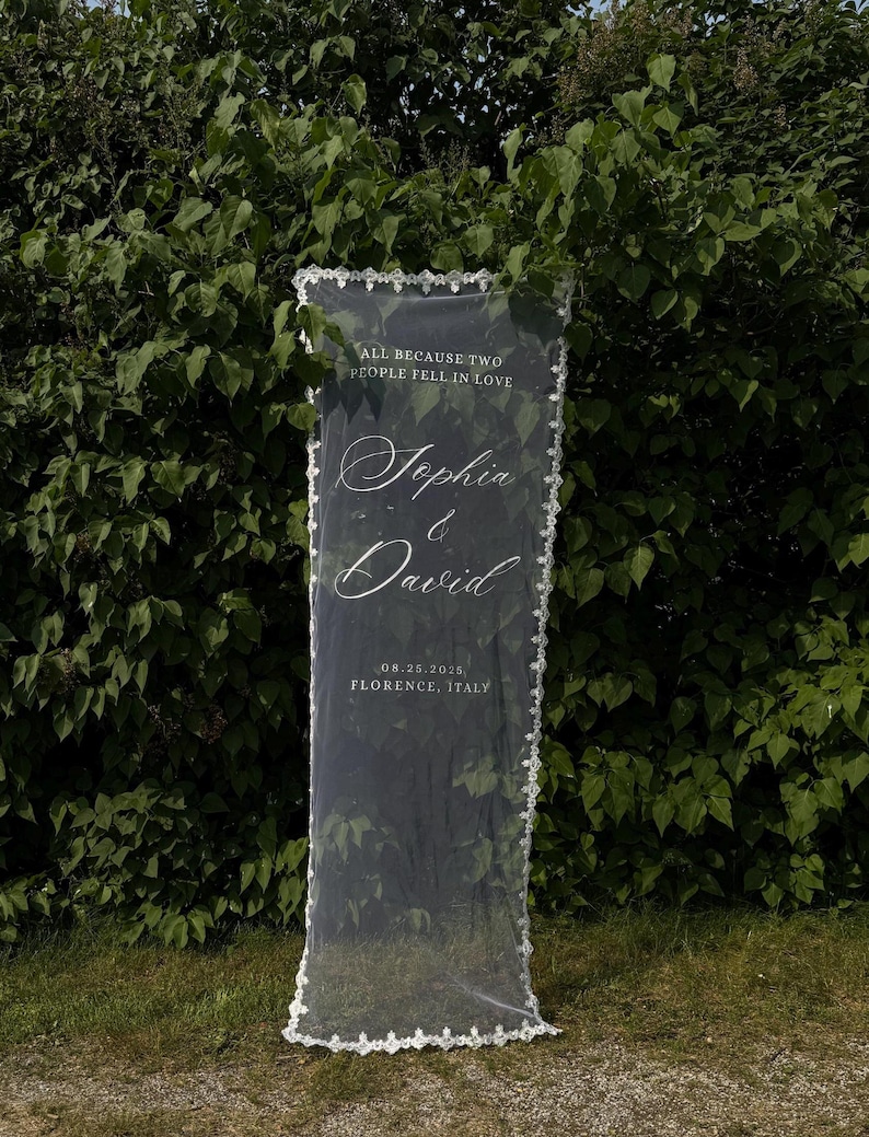 Laced Sheer Fabric Wedding Welcome Sign, Personalized Wedding Welcome ...
