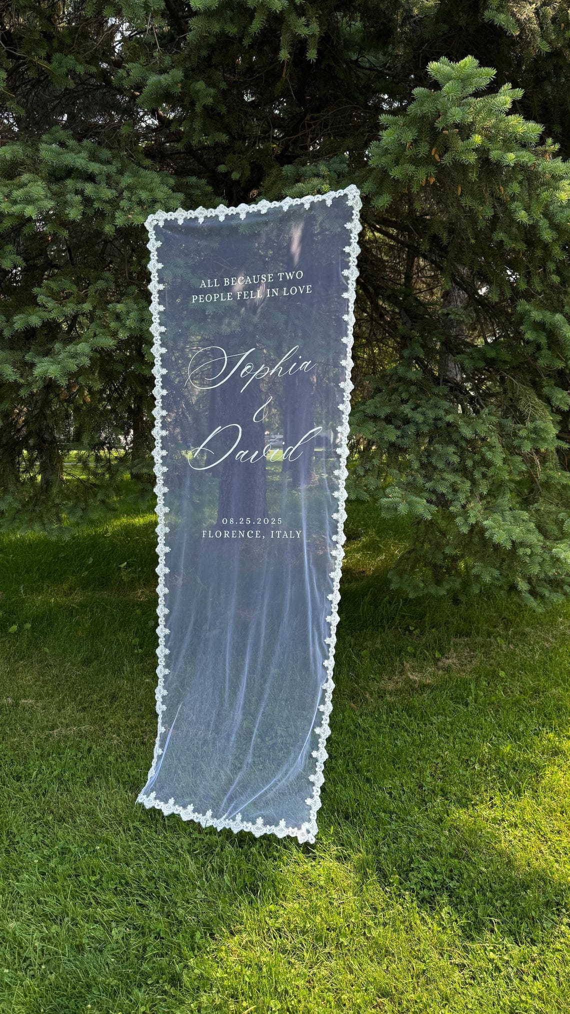 Laced Sheer Fabric Wedding Welcome Sign, Personalized Wedding Welcome ...