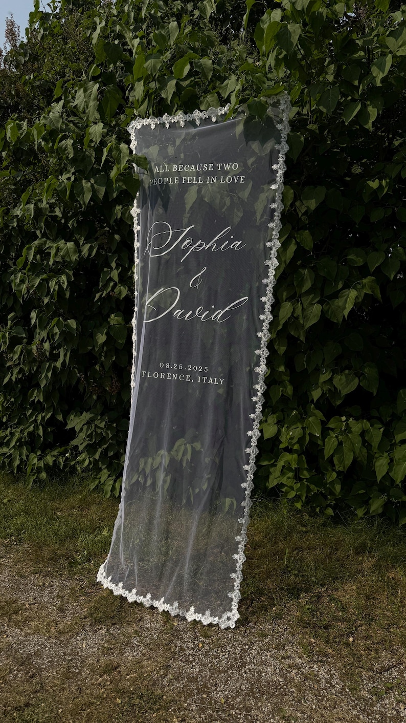 Laced Sheer Fabric Wedding Welcome Sign, Personalized Wedding Welcome ...
