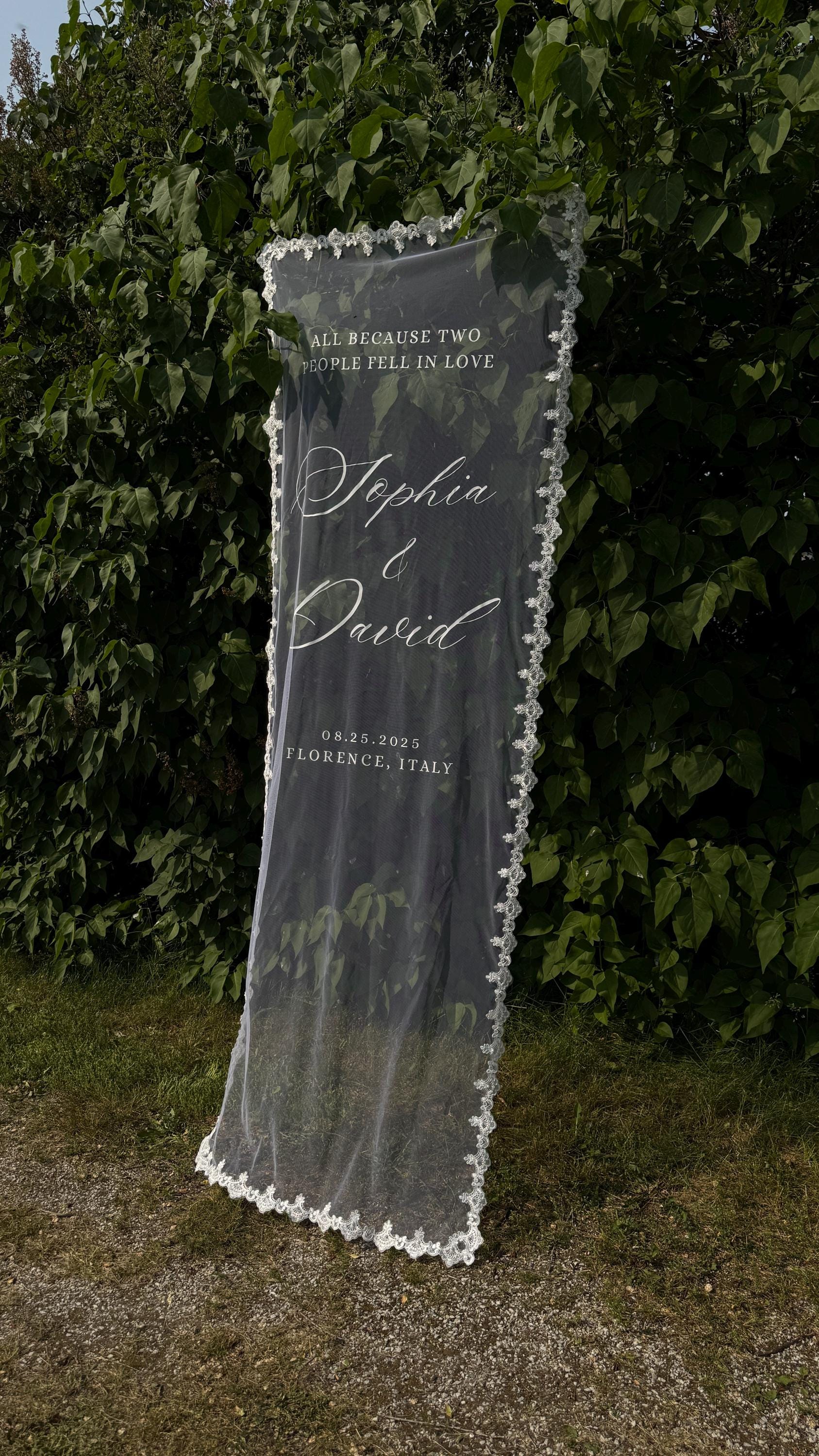 Laced Sheer Fabric Wedding Welcome Sign, Personalized Wedding Welcome ...
