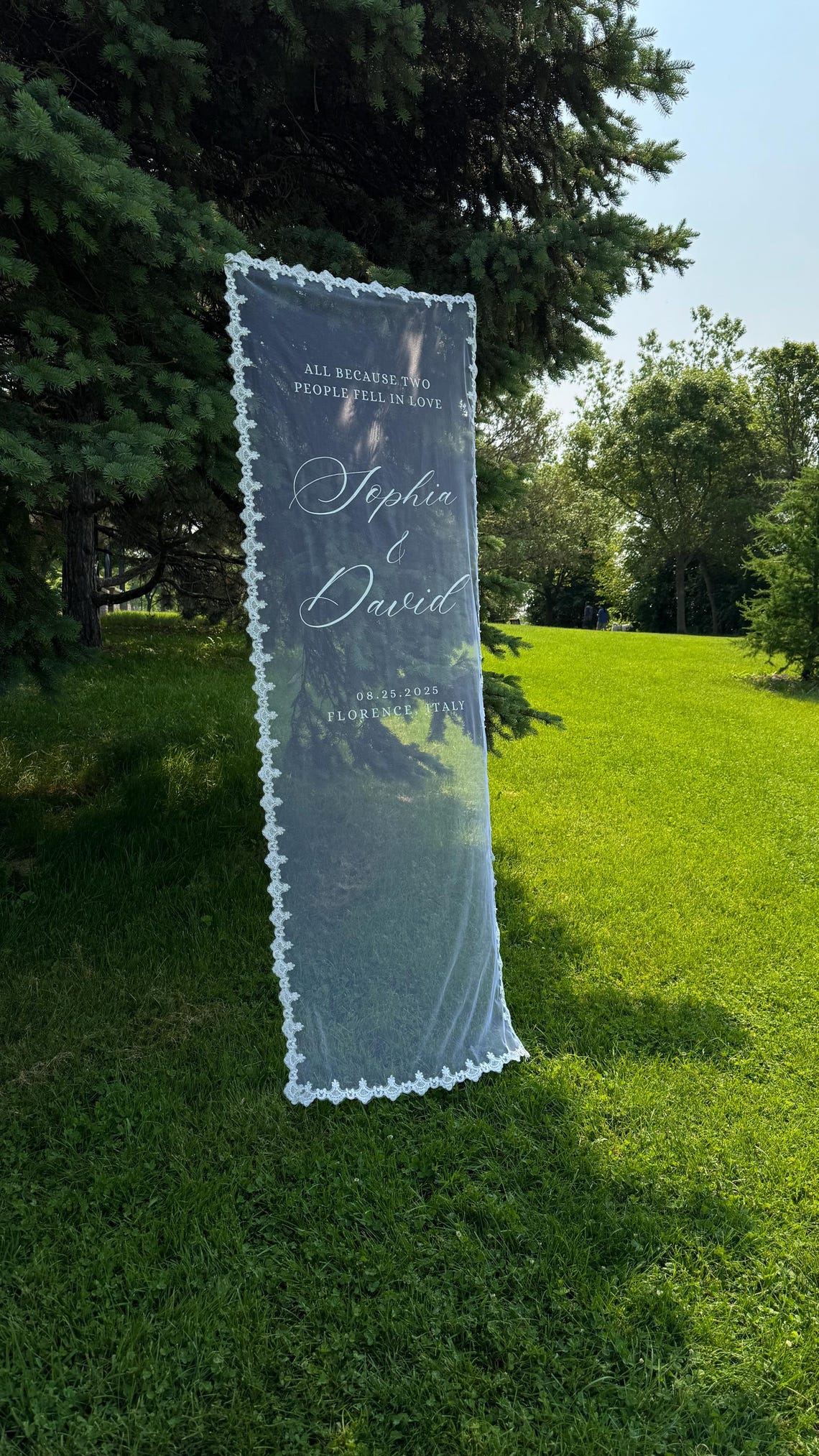 Laced Sheer Fabric Wedding Welcome Sign, Personalized Wedding Welcome ...