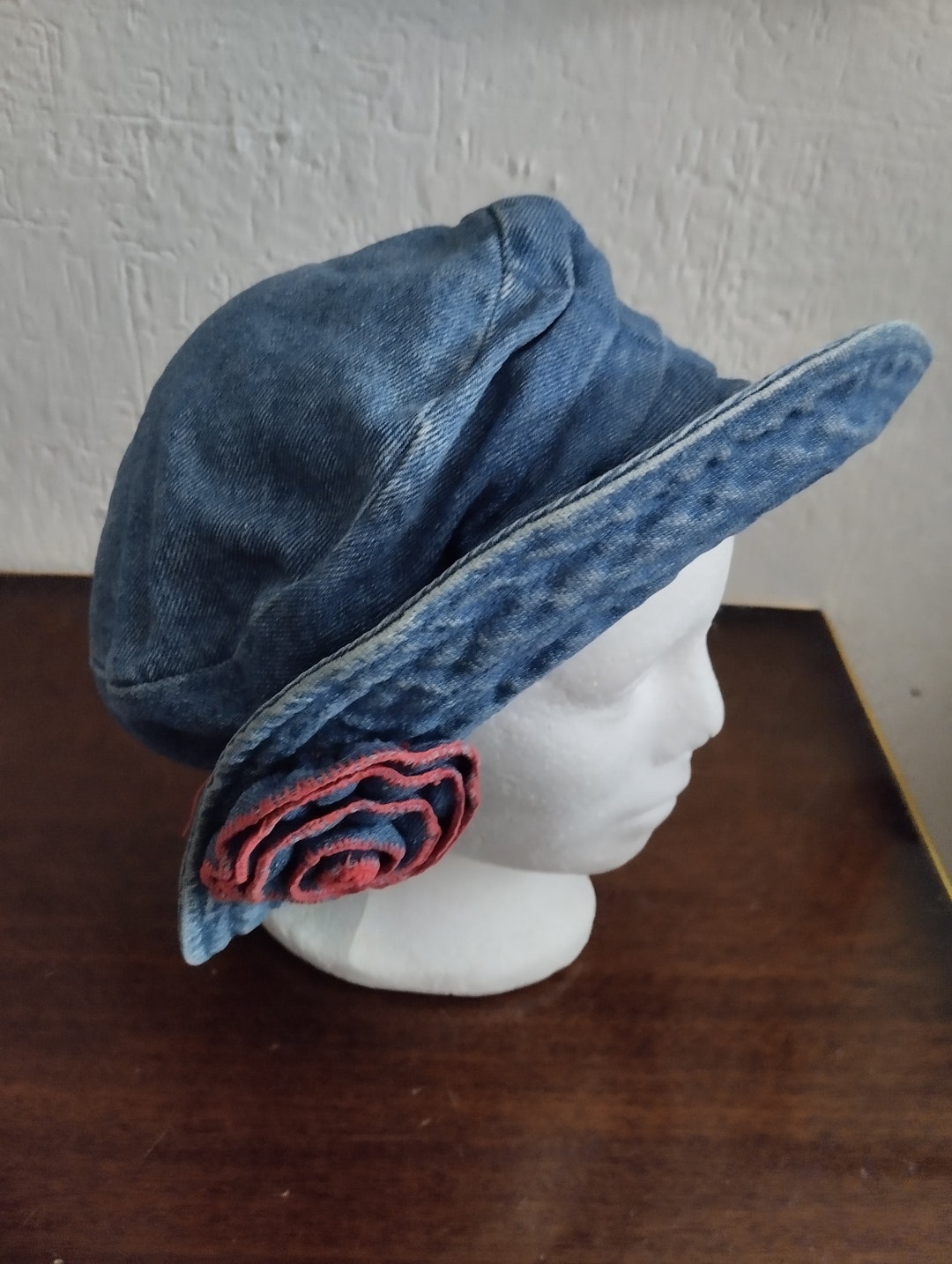 Denim Arlin 90's,gathered Denim Hat With Rose.one Size. - Etsy