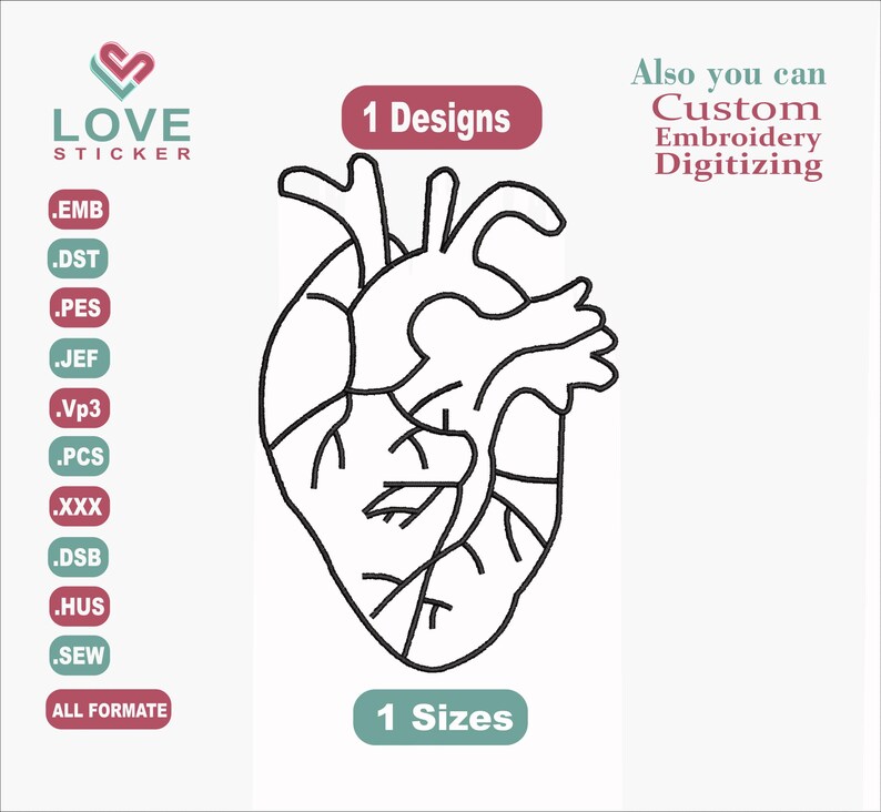 Human Heart Embroidery Design: Anatomical Art (digital Download) - Etsy