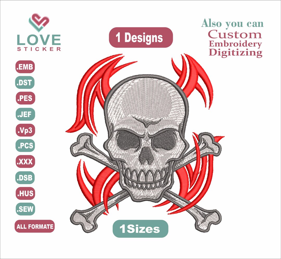 Skull Logo Embroidery Design: Machine Embroidery File (instant Download ...