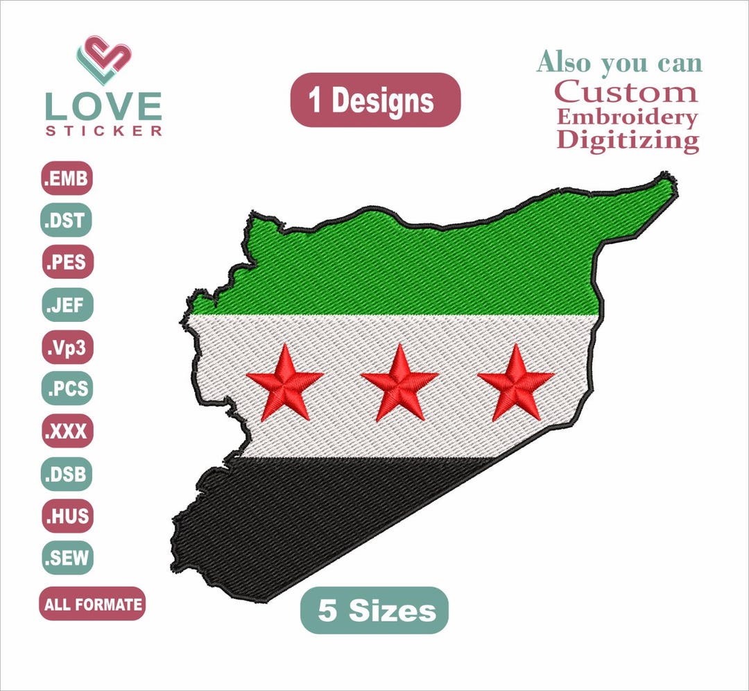 Free Syrian Map Flag Embroidery Designs,1 Designs & 5 Size, العلم ...
