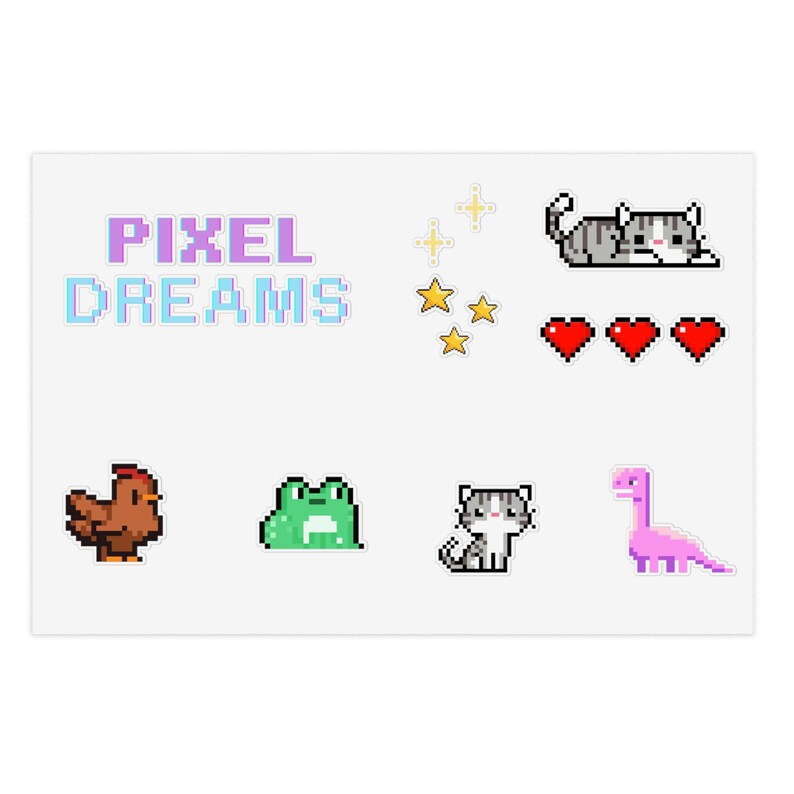 Pixel Art Sticker Sheet Bundle – Cute Kawaii Aesthetic Stickers – Retro ...
