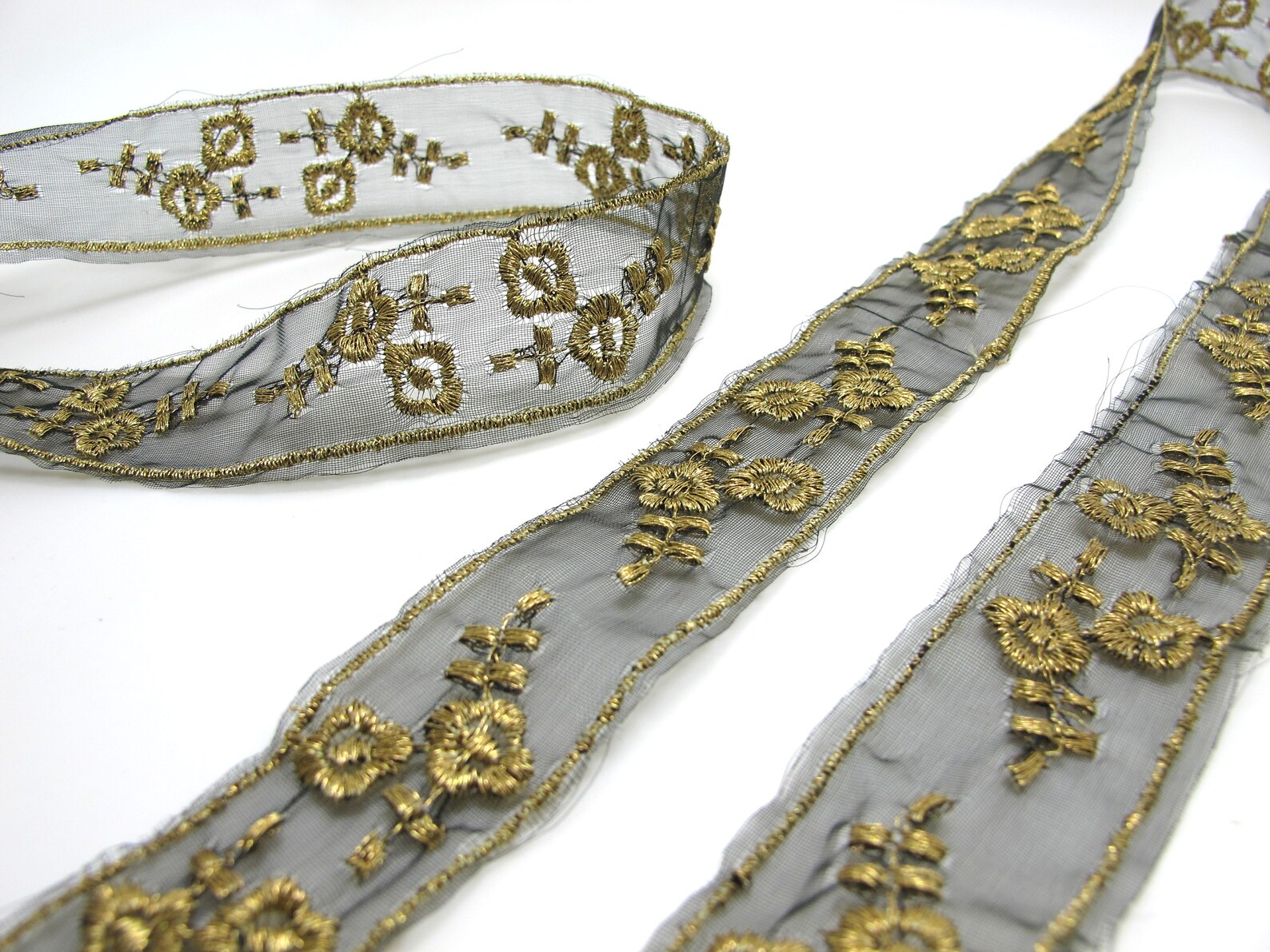 2 Yards 13/16 Inch Gold Thread Embroidered Floral Ribbon Trim - Etsy