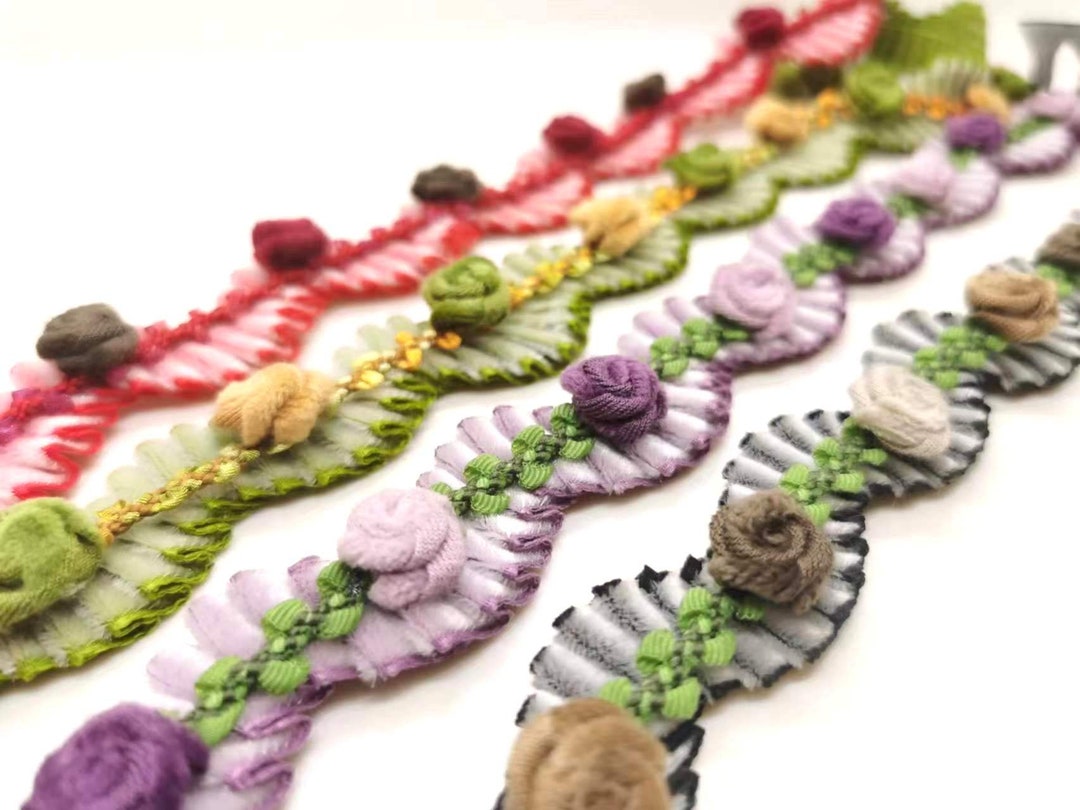 Woven Rococo Ribbon Trim on Pleated Velvet Ribbon|decorative Floral ...