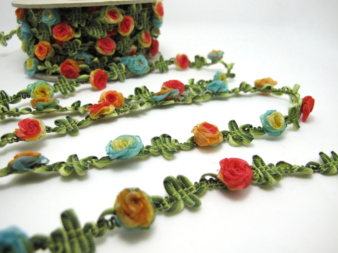 2 Yards Woven Rococo Ribbon Trim With Rose Flower Buds|decorative ...