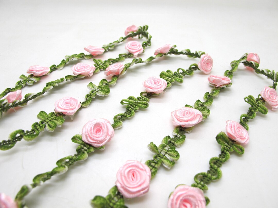 2 Yards Woven Rococo Ribbon Trim With Rose Flower Budsdecorative Floral ...