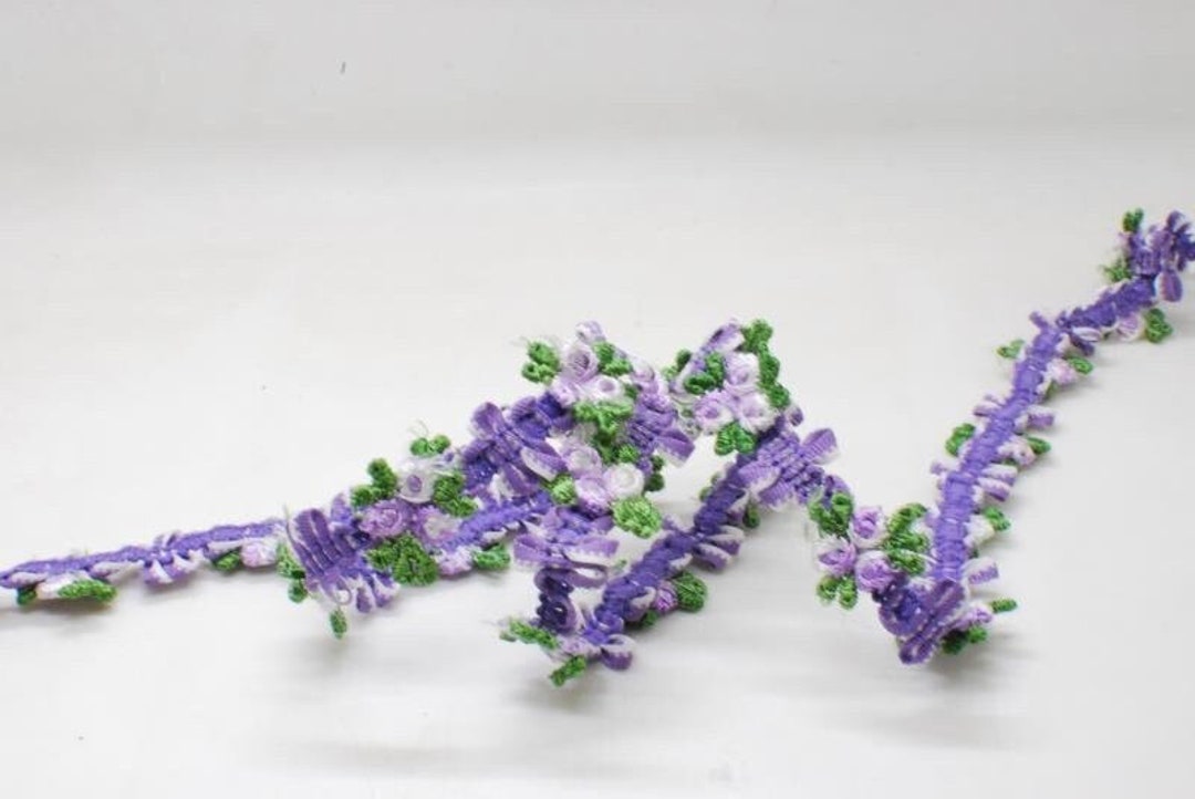2 Yards Woven Rococo Ribbon Trim With Rose Flower Budsdecorative Floral ...