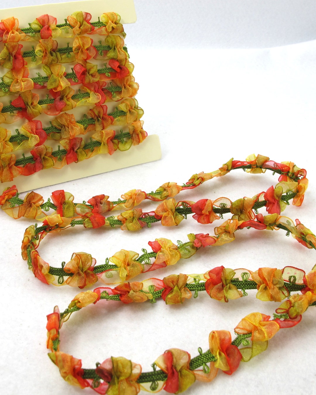 2 Yards Woven Rococo Ribbon Trim With Chiffon Flowerdecorative Floral ...