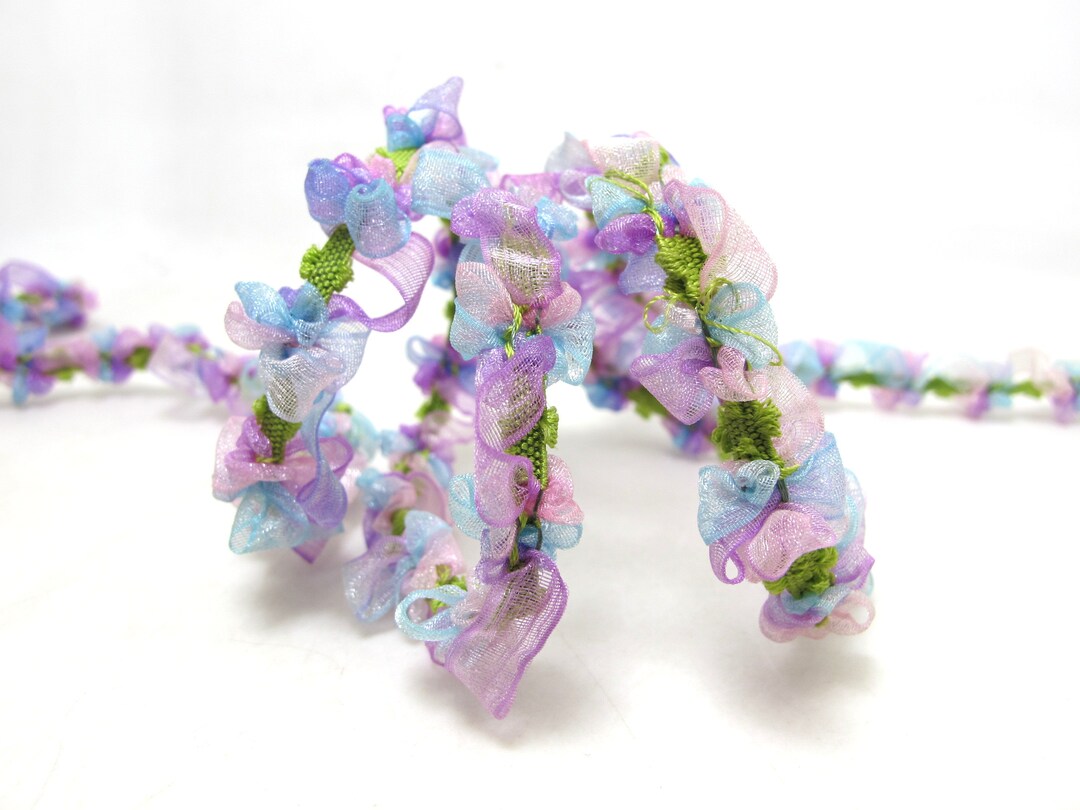 2 Yards Woven Rococo Ribbon Trim With Chiffon Flowerdecorative Floral ...