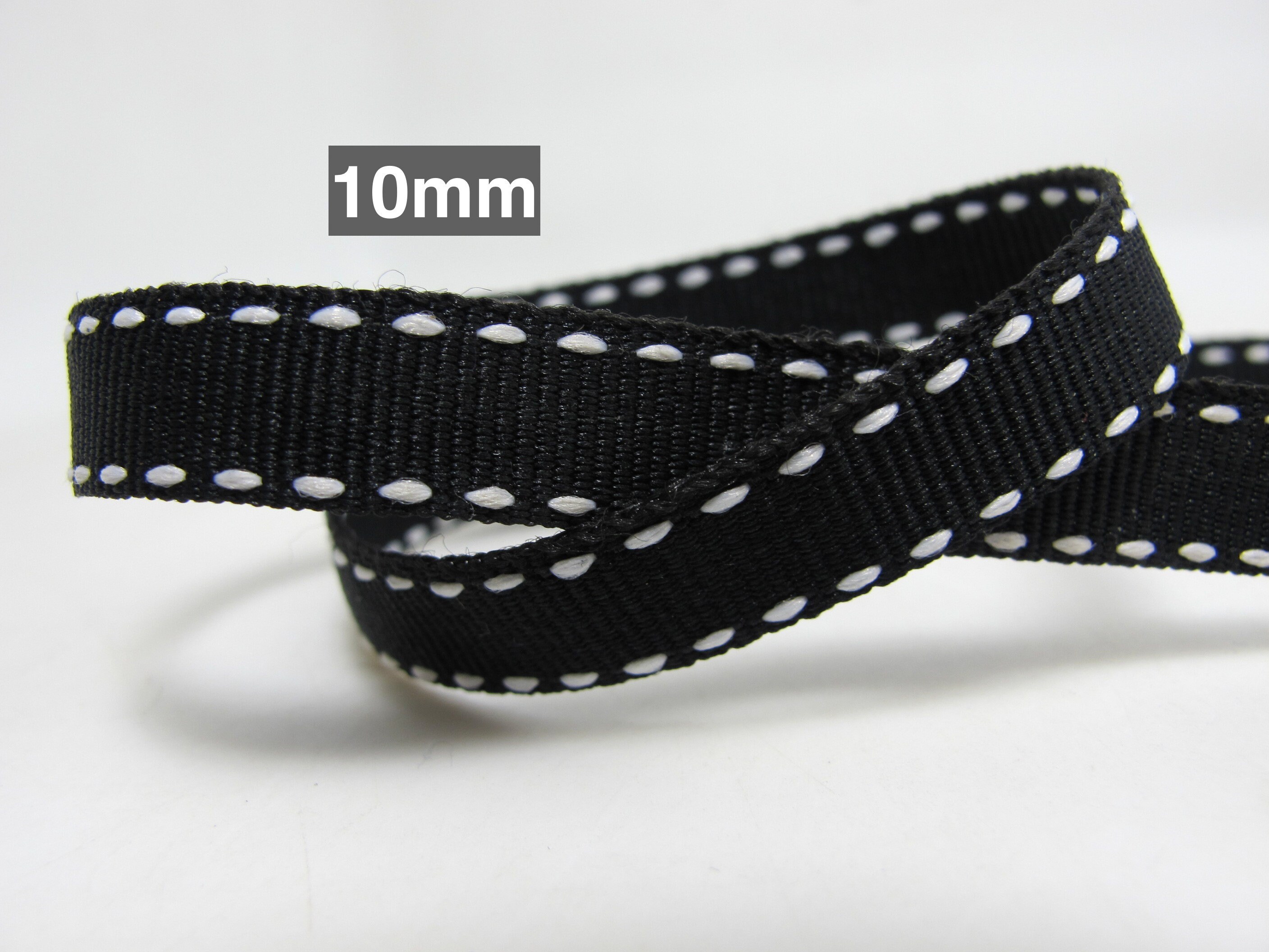 Green and White Grosgrain Ribbon x 10 yards 3/8 10mm Saddle Stitch ...