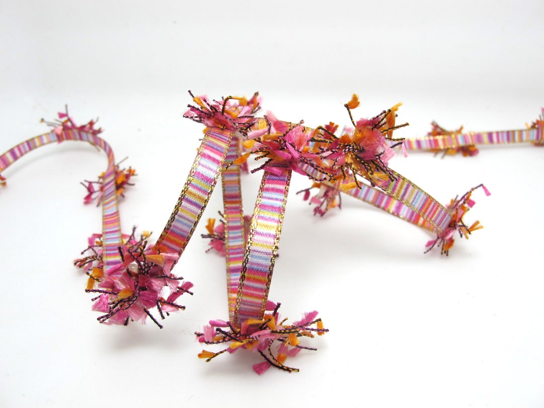 2 Yards Woven Rococo Ribbon Trim With Rose Flower Budsdecorative Floral ...