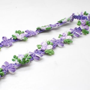 2 Yards Woven Rococo Ribbon Trim With Rose Flower Budsdecorative Floral ...