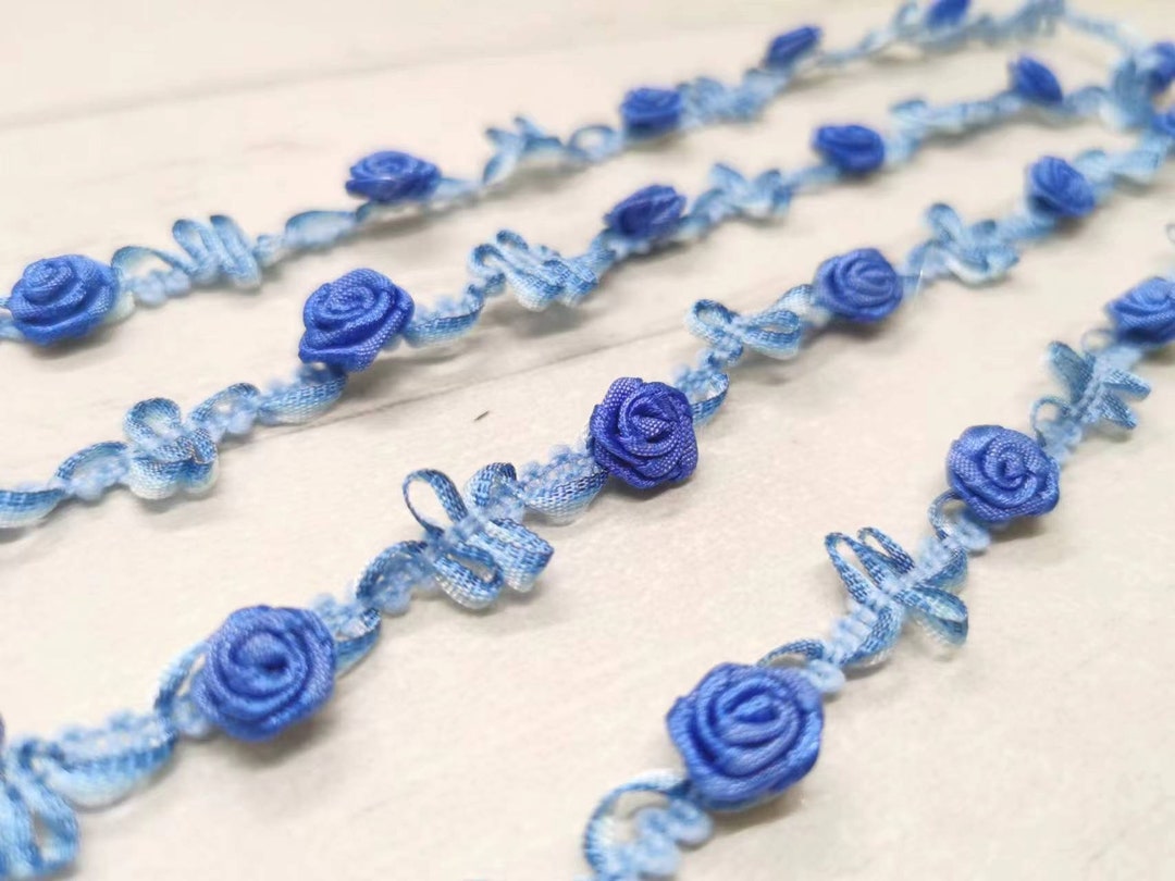 2 Yards Woven Rococo Ribbon Trim With Rose Flower Budsdecorative Floral ...
