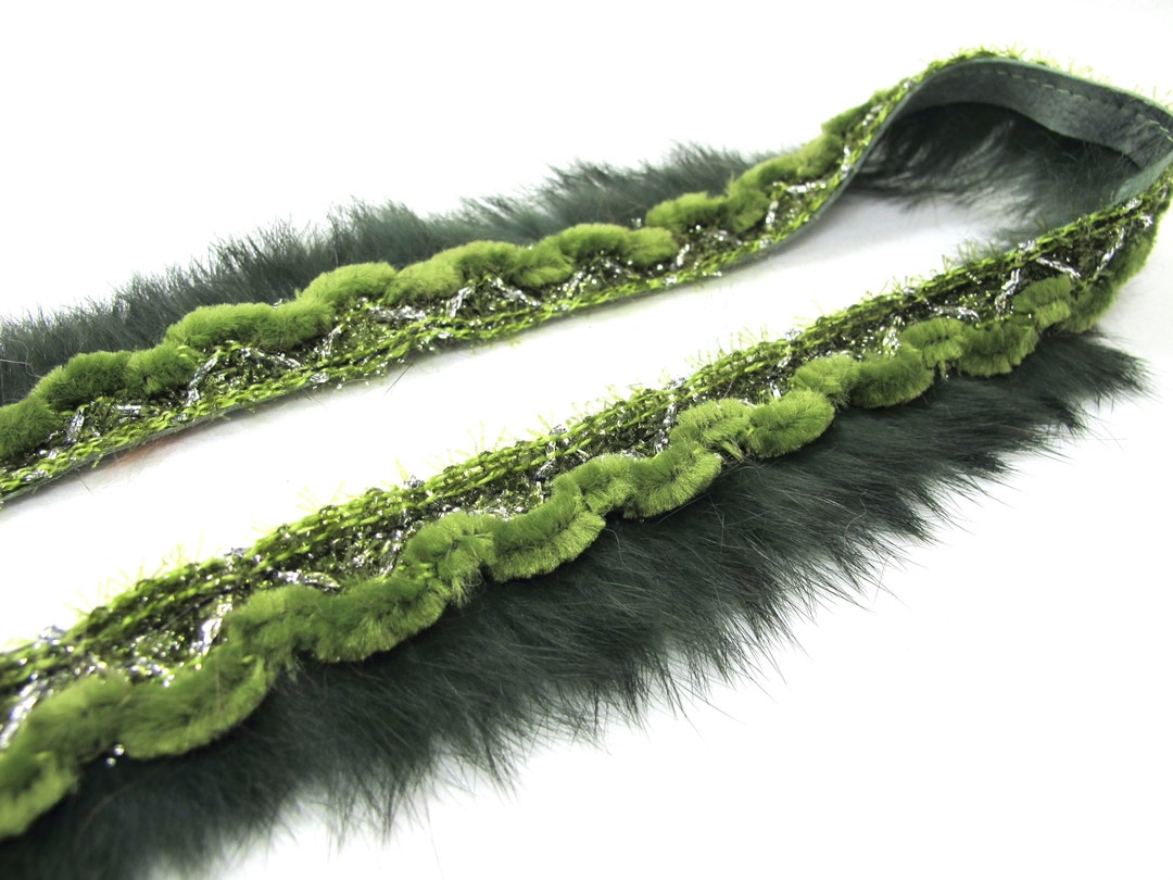 2 Yards 1 3/8 Inches Green Rabbit Fur Lace|woven Chenille Trim ...