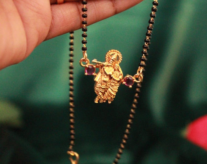 Krishna Mangalsutra | Small Black Bead Chain With Krishna Pendant | Daily Wear Hindu Jewelry ...