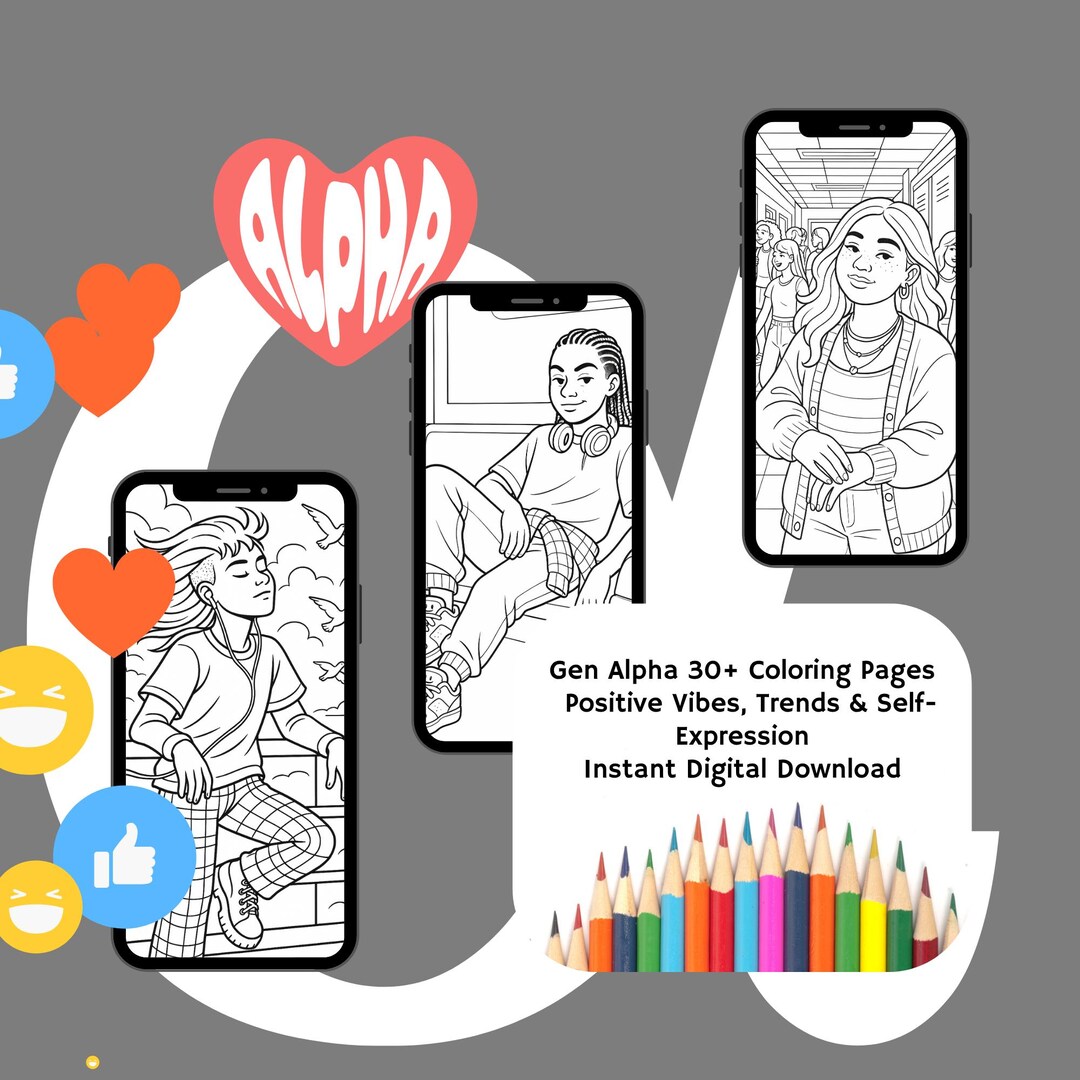 Gen Alpha 30+ Page Coloring Book | Modern Printable for Kids | Positive ...
