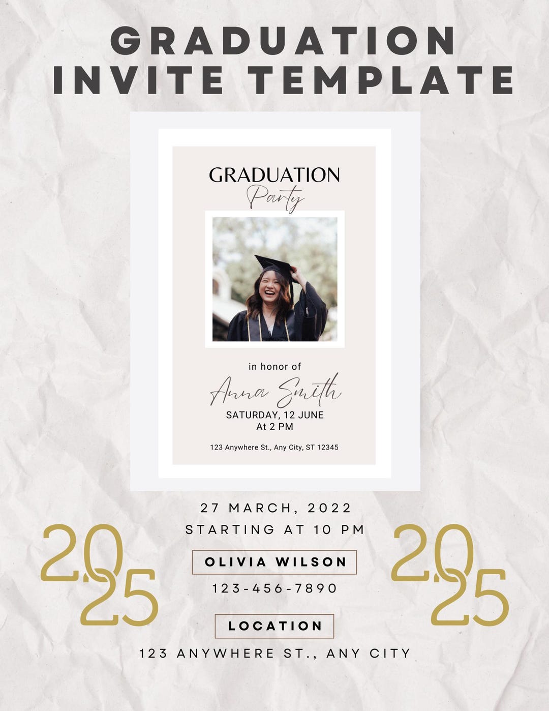 Editable Graduation Invitation Template | Class of 2025 | Printable ...