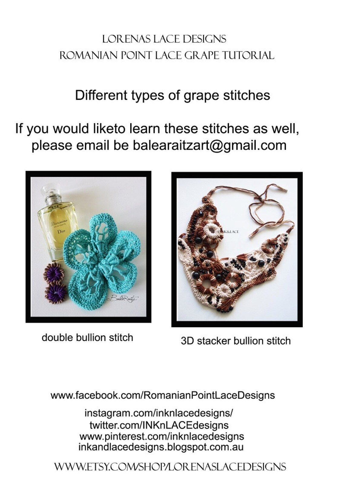 Romanian Point Lace Tutorial Bullion/grape Stitch Instant Download - Etsy