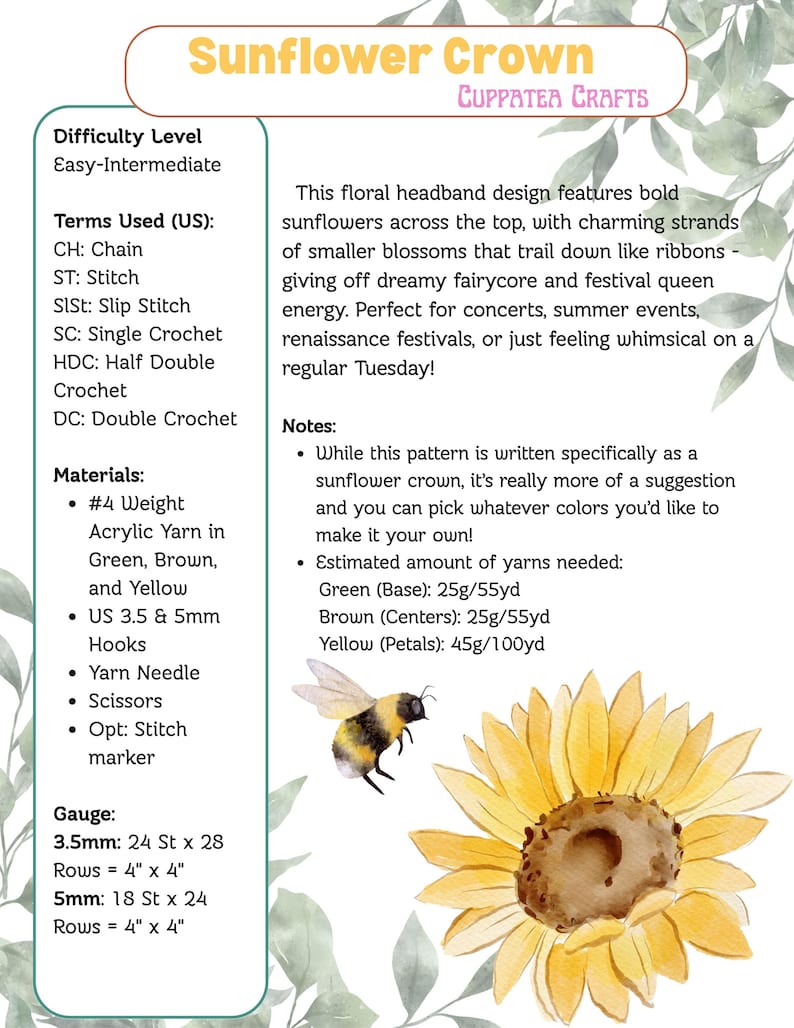 Crochet Sunflower Crown Pattern | Floral Festival Headband | Fall DIY ...