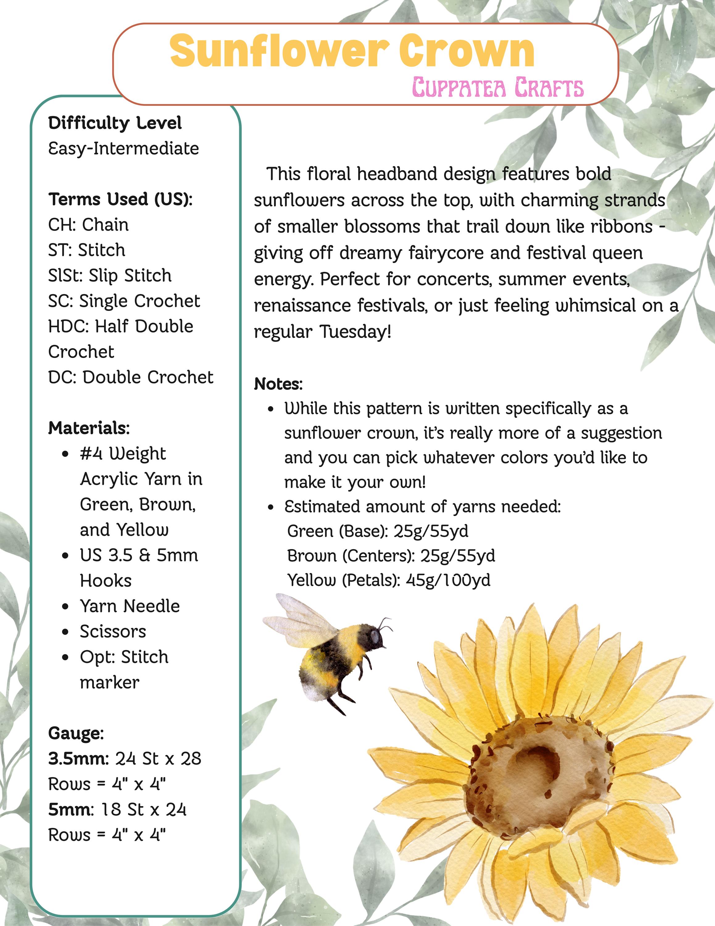 Crochet Sunflower Crown Pattern | Floral Festival Headband | Fall DIY ...