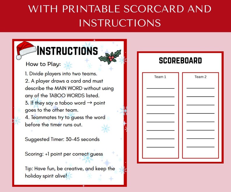 Printable Christmas Taboo Game, Holiday Party Games, Forbidden Words ...