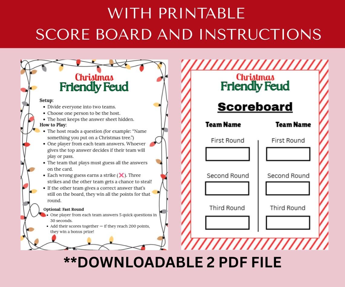 Printable Friendly Feud Christmas Holiday Party Games, Family Christmas ...