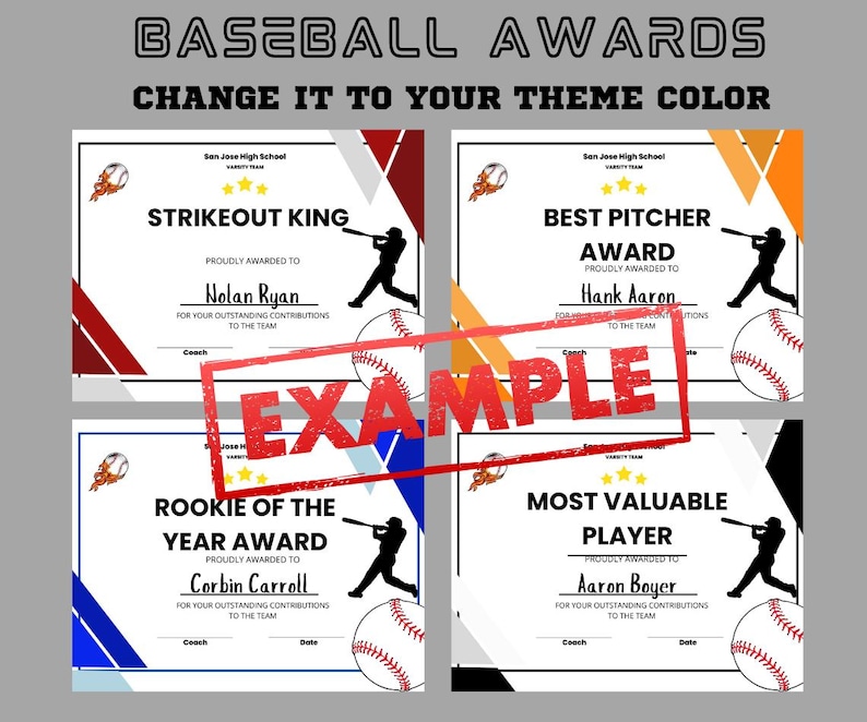 Editable Baseball Awards: 100 Printable Team Certificates (digital ...