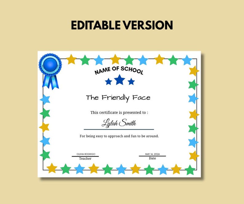 Printable Classroom Awards Certificate Template, End of Year ...