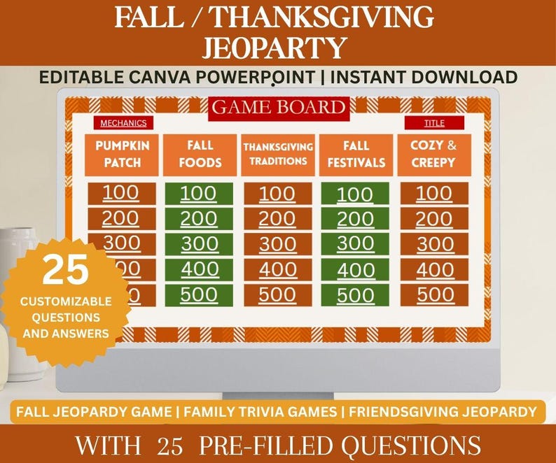 Editbale FALL GAMES Jeopardy Template, Printable Scorecard, Powerpoint ...