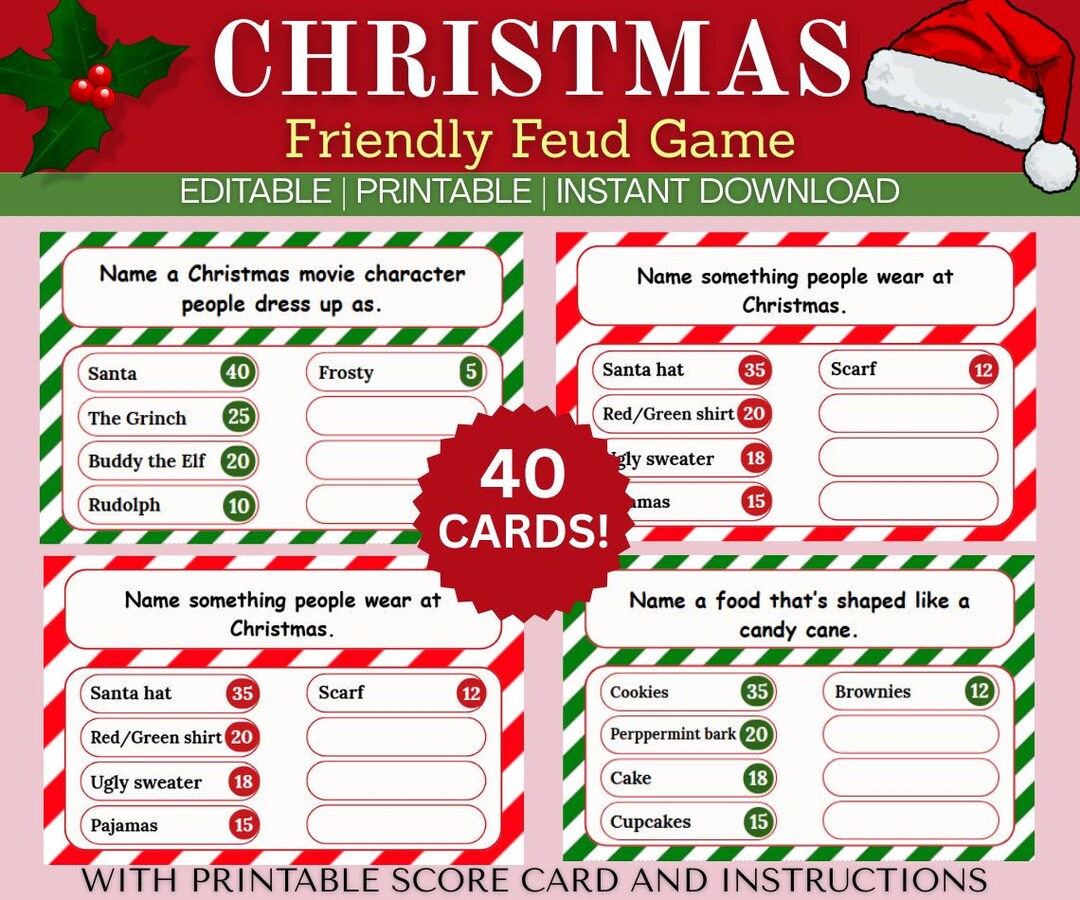 Printable Friendly Feud Christmas Holiday Party Games, Family Christmas ...