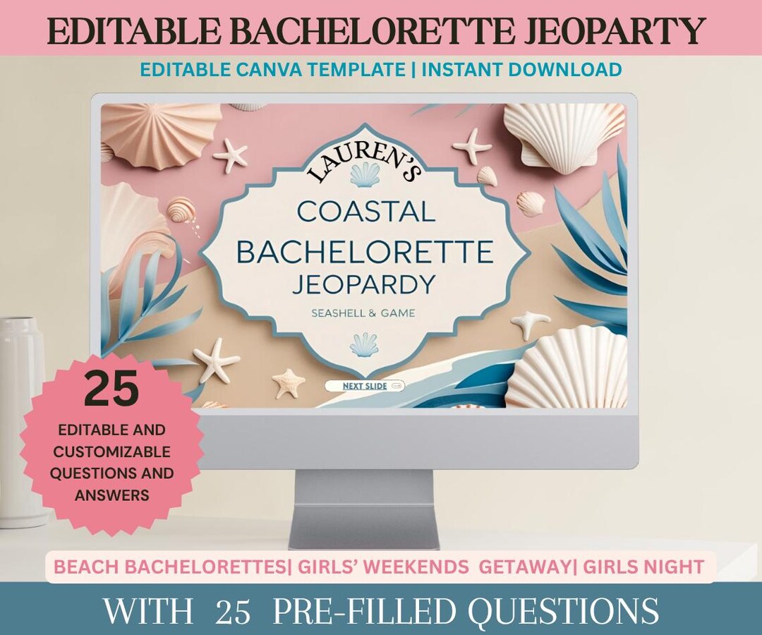 Editable Coastal Bachelorette Jeopardy Game Template | Beach Bridal ...