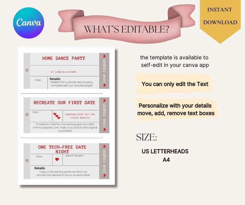Editable Boyfriend Love Coupon Book, Valentines Coupon for Him or Her ...
